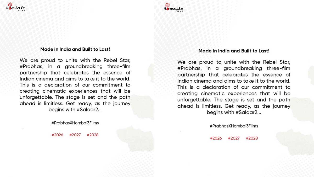 Hombale Films and Prabhas Sign Landmark Multi-Film - TFJA